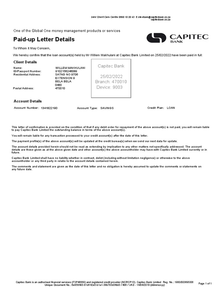 Paid Up Letter1111 | PDF | Banks | Credit Card