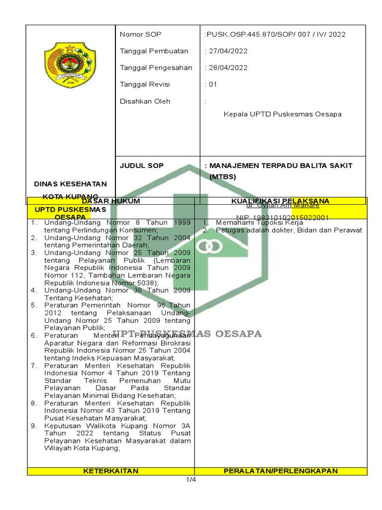 SOP PELAYANAN MTBS | PDF