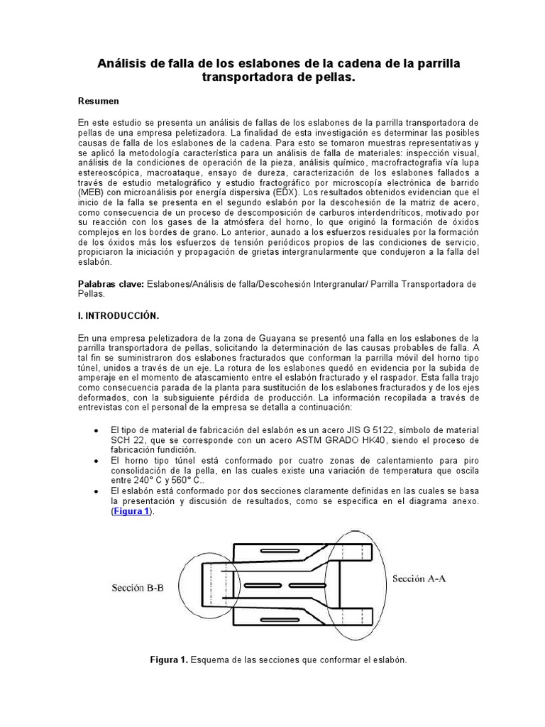 Análisis de Falla de Los Eslabones de La Cadena de La Parrilla Transportadora de Pellas | PDF ...
