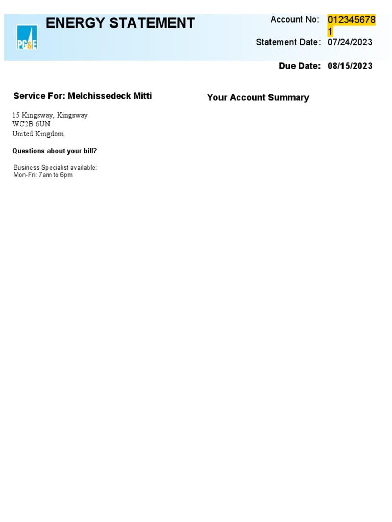 Utility Bill Statement Template | PDF | Finance & Money Management ...