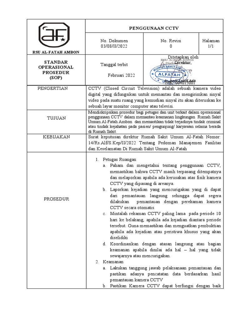 Sop Penggunaan CCTV | PDF