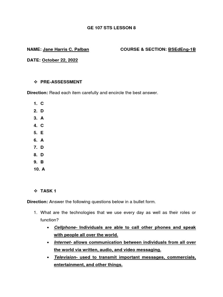 Ge 107 STS Lesson 8 | PDF | Internet | Educational Technology
