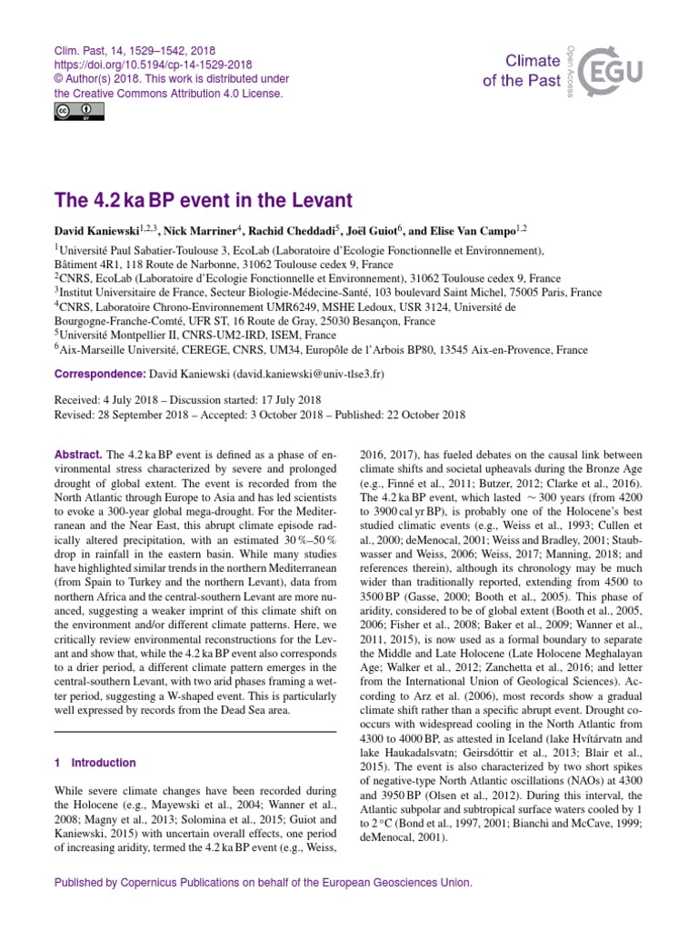 Kaniewski Et Al. - 2018 - The 4.2 Ka BP Event in The Levant | PDF | Mediterranean Sea | Sahara