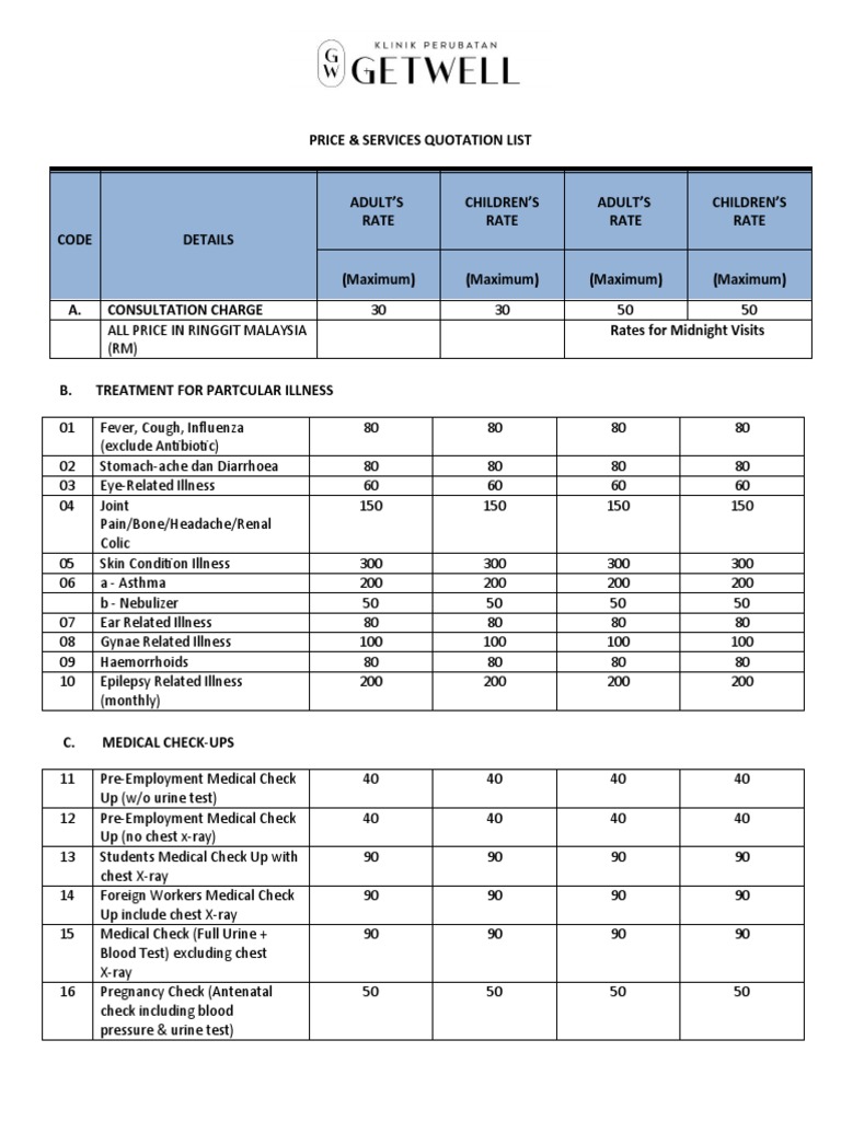 2025 Medical Price Quotation List | PDF | Public Health | Health Care