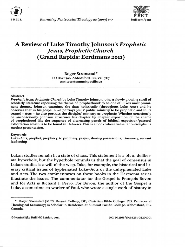 Review of Luke Timothy Johnson S Prophet | PDF | Acts Of The Apostles | Gospel Of Luke