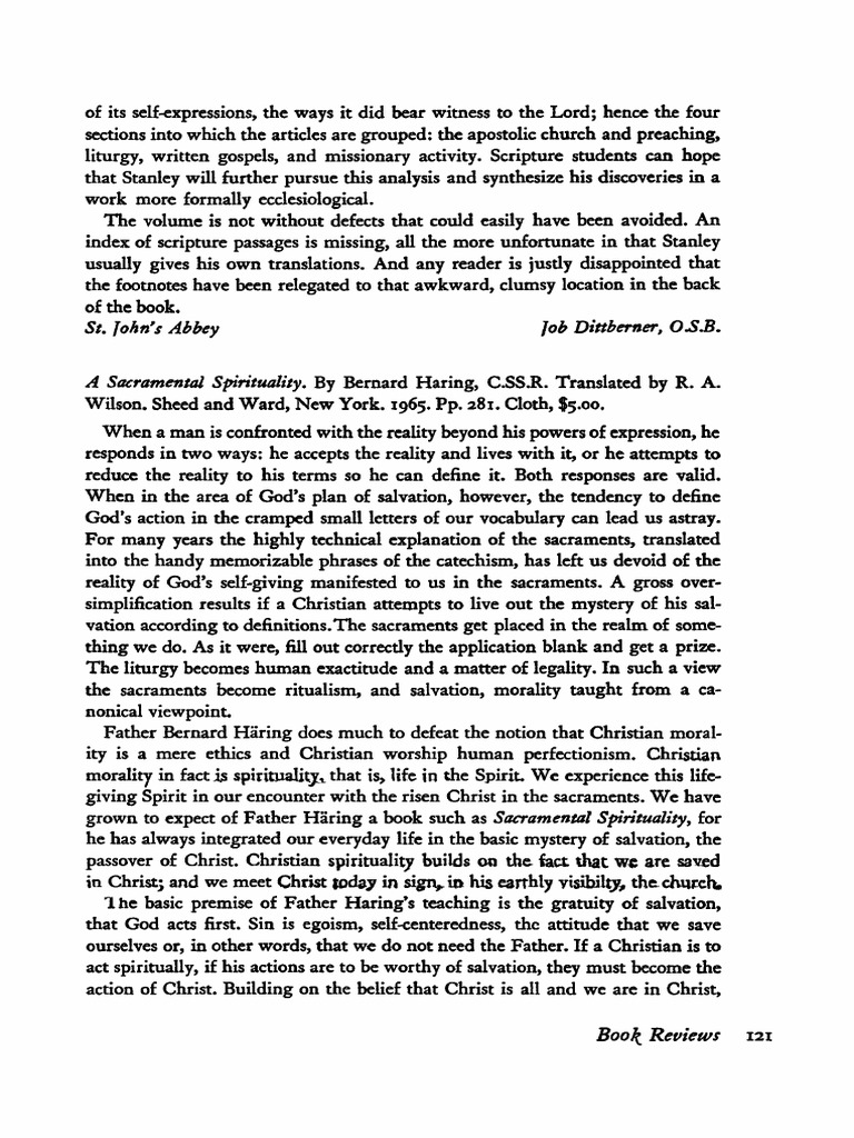 Sacramental Spirituality Review Bernard Haring | PDF | Sacraments ...