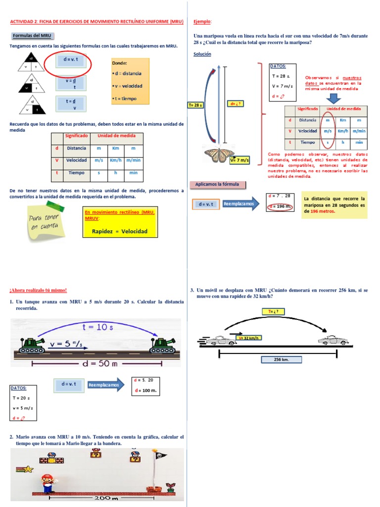 Ejercicios MRU PDF | PDF | Velocidad | Velocidad