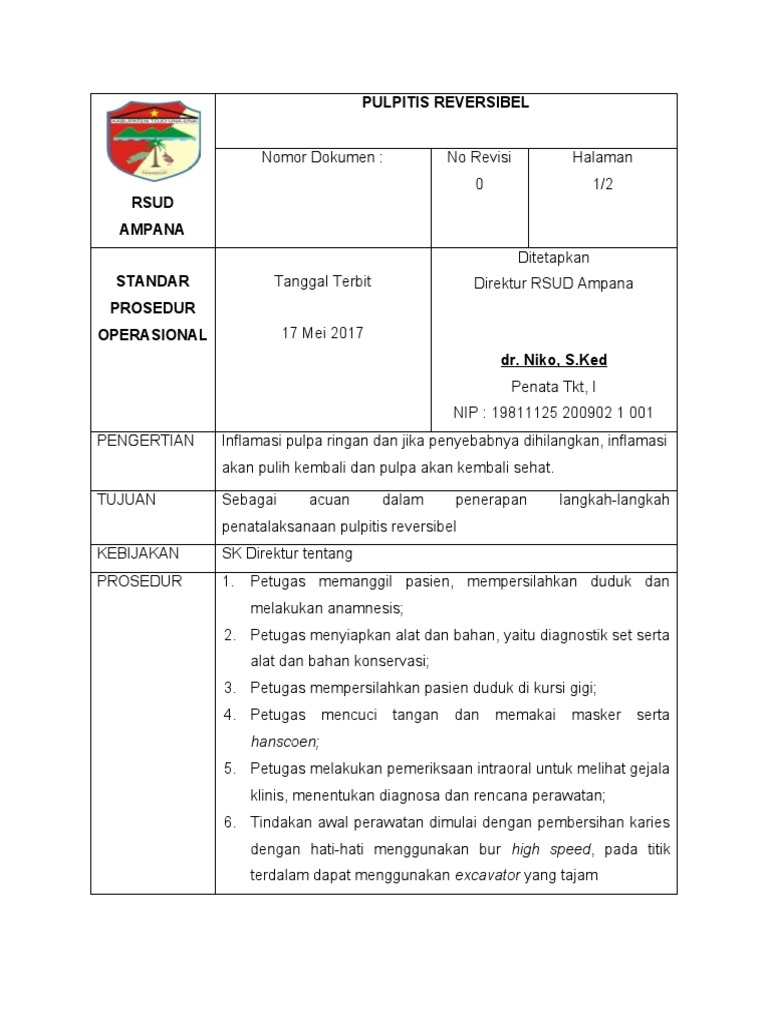 SOP Pulpitis Reversibel | PDF