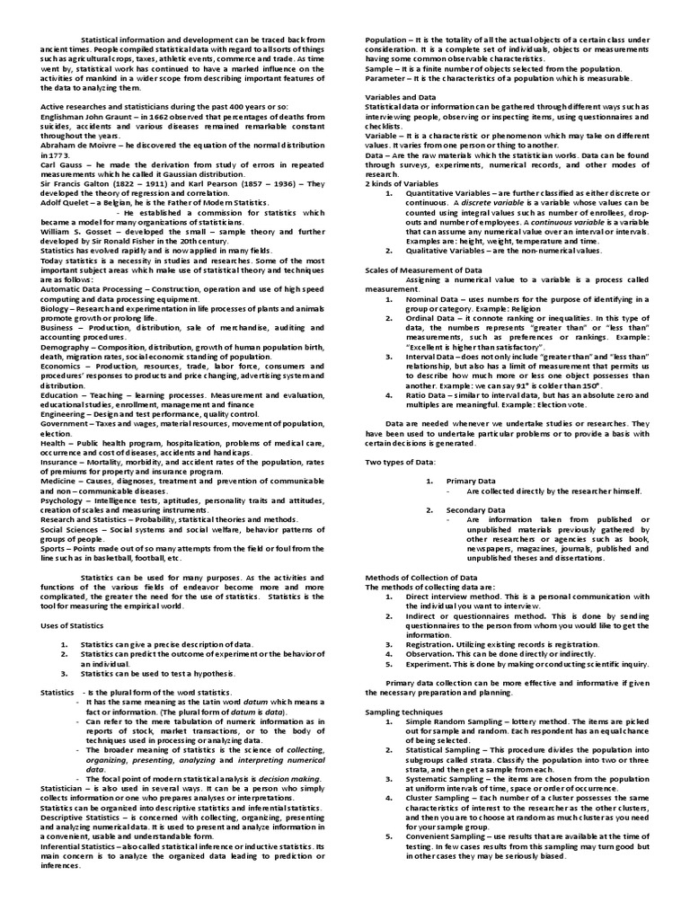 MMW Statistics | PDF | Statistics | Level Of Measurement