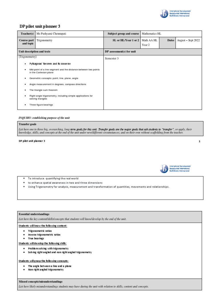 Trigonometry Unit Planner for IB Math AA HL | PDF | Trigonometric ...