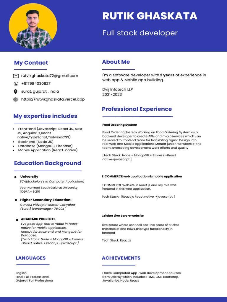 Rutik Resume | PDF | Mobile App | Application Software