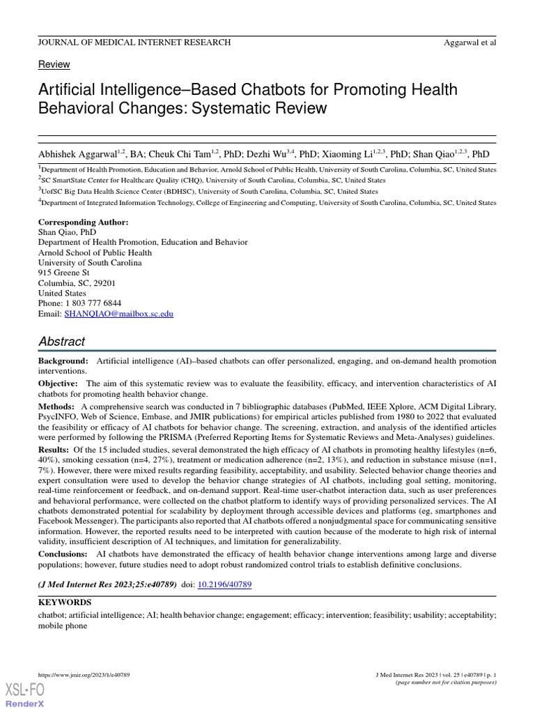 Artificial Intelligence Based Chatbots For Promoting Health Behavioral Changes - Systematic ...