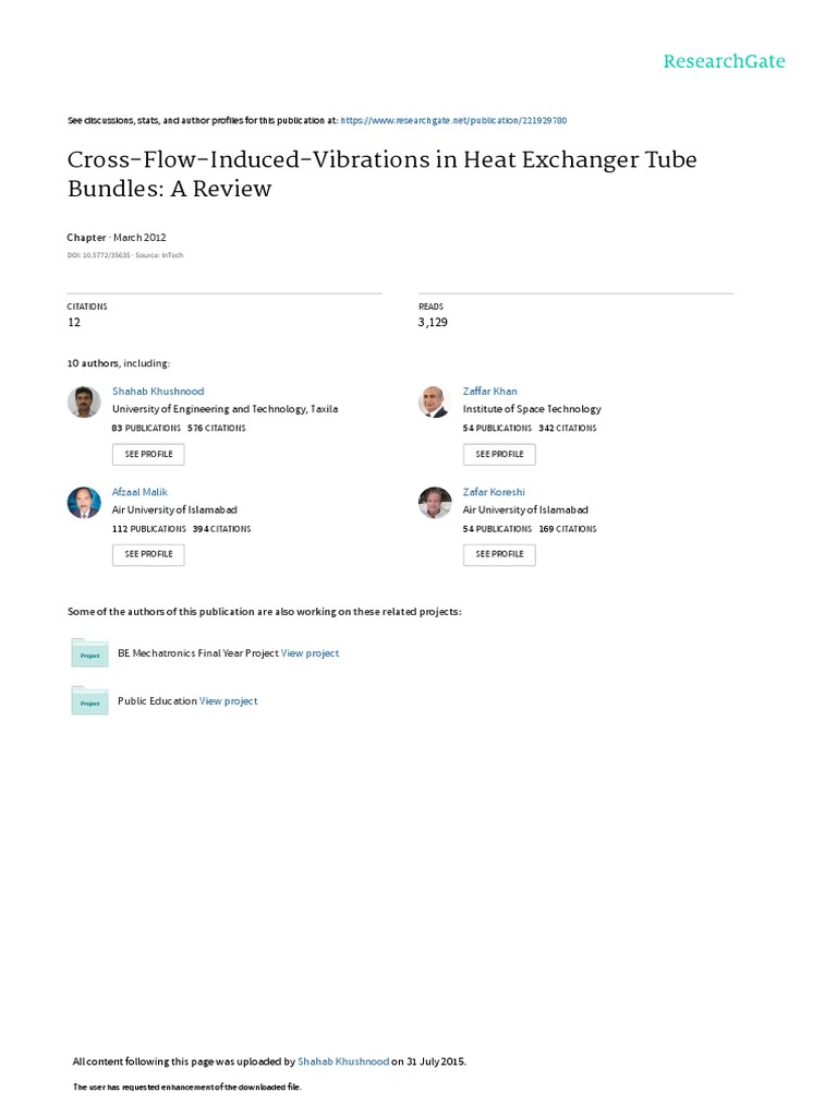 (PDF) Cross-Flow-Induced-Vibrations in Heat Exchanger Tube Bundles - A ...