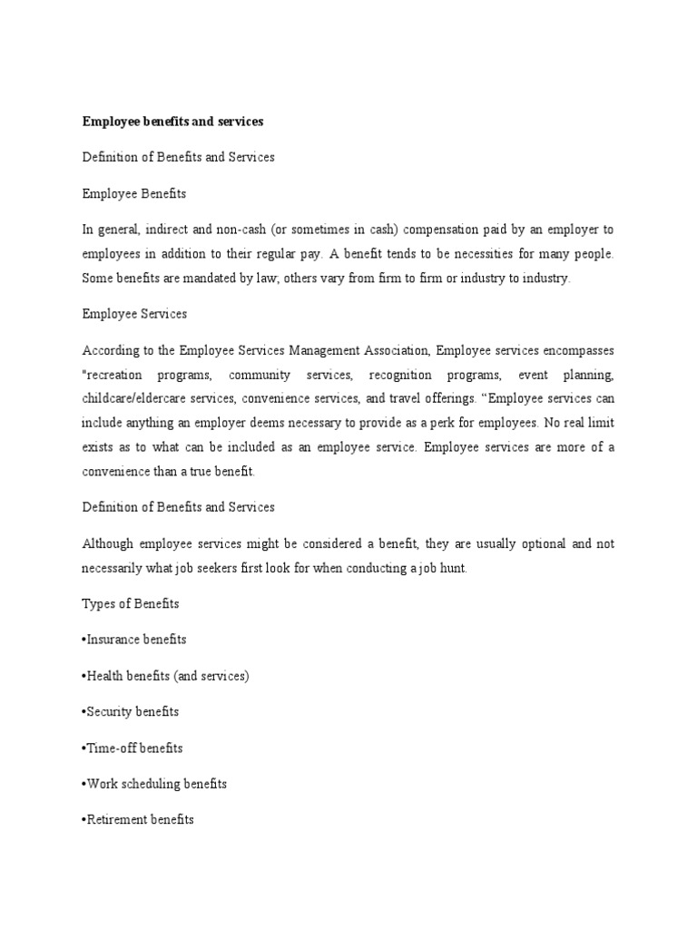 Overview of Employee Benefits and Services | PDF | Employee Benefits ...