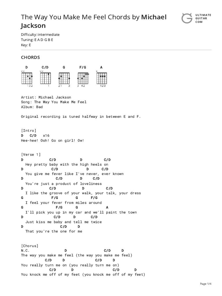 The Way You Make Me Feel Chords (Ver 2) by Michael Jacksontabs at Ultimate Guitar Archive | PDF ...