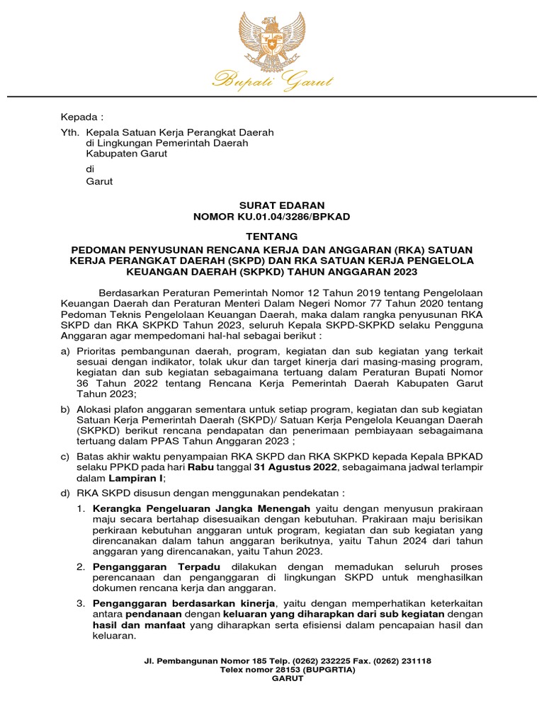 Pedoman Penyusunan RKA SKPD 2023 | PDF