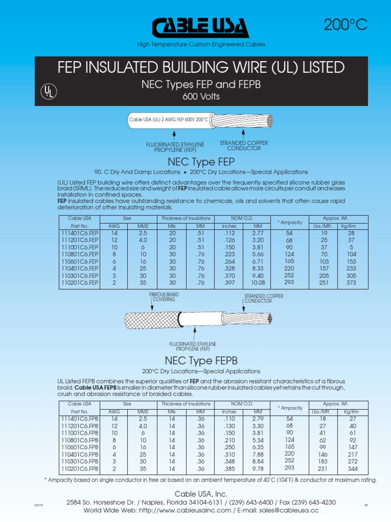 Fep Building Wire Nec | PDF | Electrical Conductor | Insulator (Electricity)