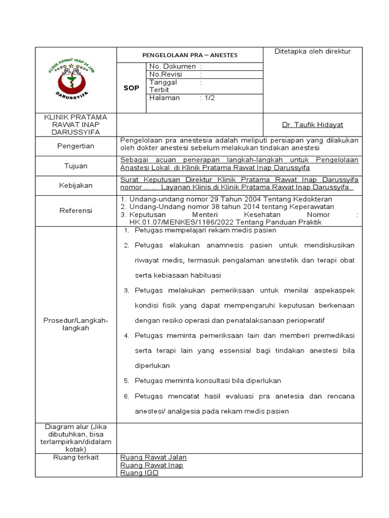 Sop Pra Anastesi Lokal | PDF