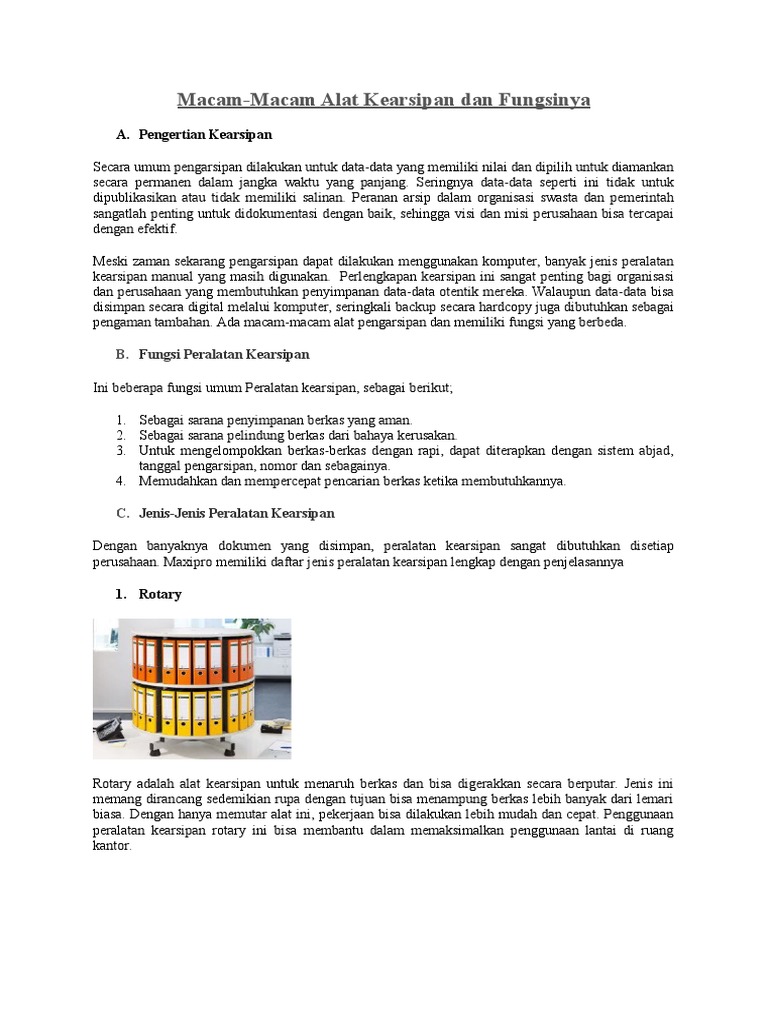 Alat Kearsipan dan Fungsinya | PDF
