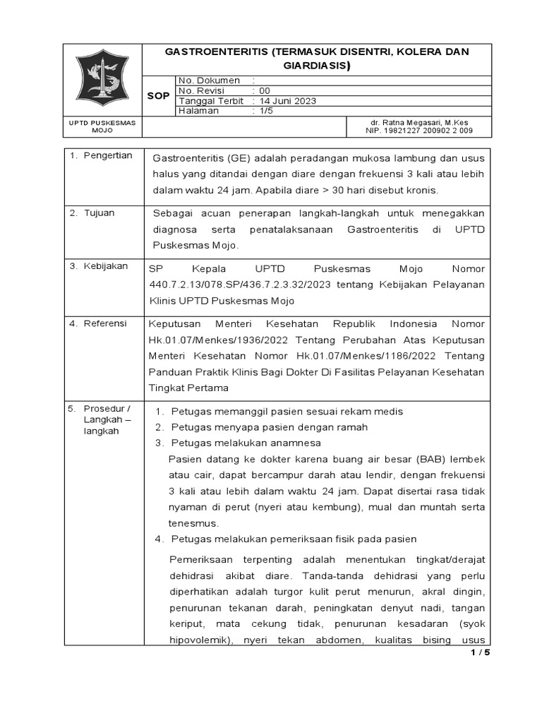 Prosedur Penanganan Gastroenteritis di Puskesmas | PDF