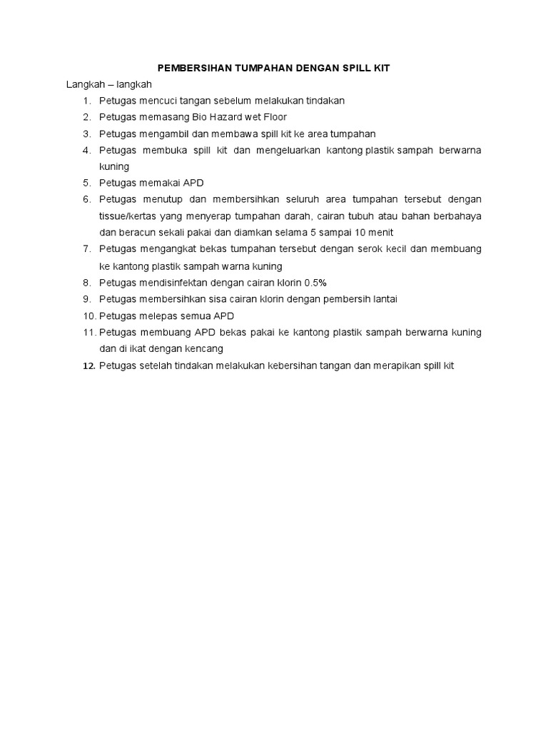 Cara Penggunaan Spill Kit untuk Tumpahan | PDF