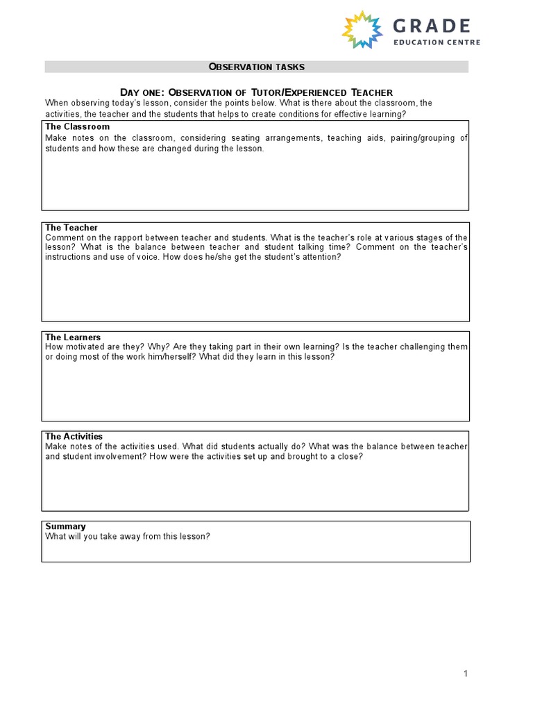 09 - Observation Tasks-2 | Download Free PDF | Teachers | Learning
