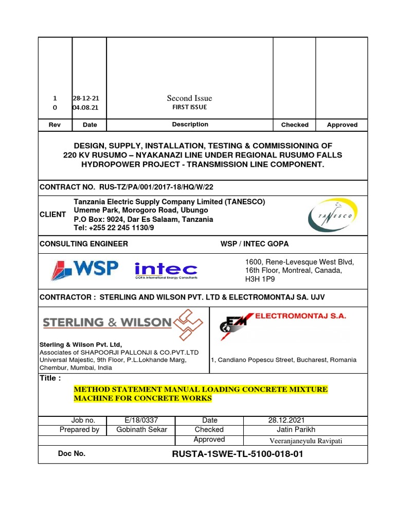 Method Statement Manual Loading Concrete Mixture Machine For Concrete Works - R1 | PDF ...