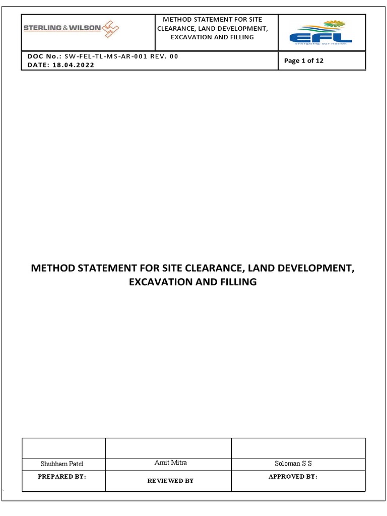 Method Statement Site Development - Excavation and Fill | PDF | Soil | Earth Sciences