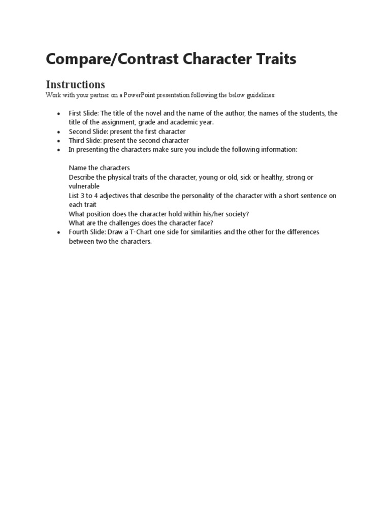 Compare Contrast Character Traits | PDF
