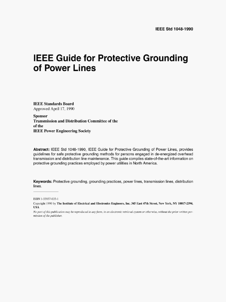 Ieee 1048 1990 Ieee Guide For Protective Grounding Of Power Lines Pdf