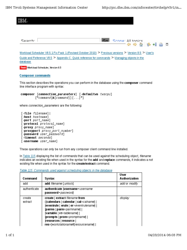 Composer Commands for TWS Management | PDF | Filename | Command Line Interface