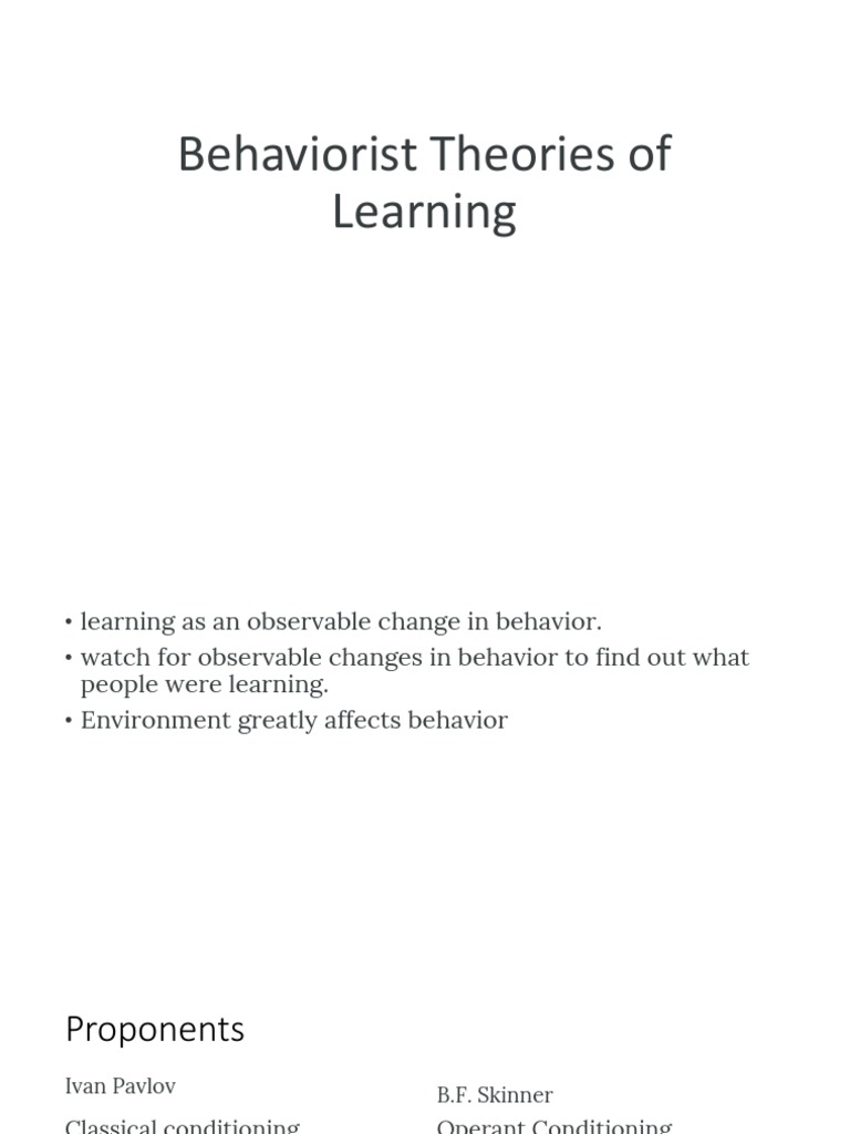 Behaviorist Theories of Learning | PDF | Learning | Behaviorism