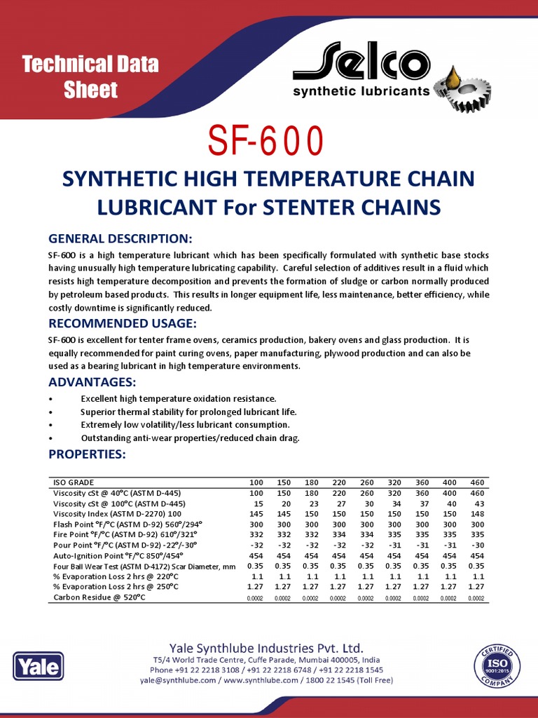 SF-600 TDS 2023 | PDF | Lubricant | Viscosity