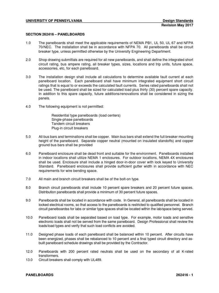 Panelboard Design Standards Overview | PDF | Electrical Equipment ...