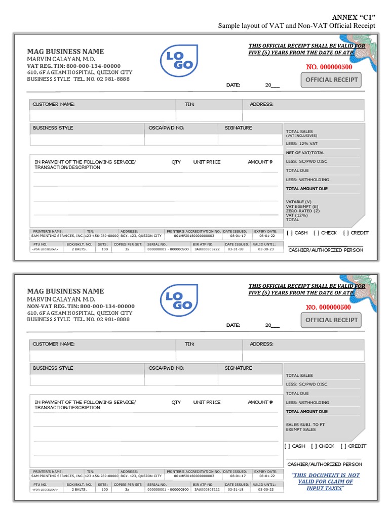 Sample Official Receipt Layouts | PDF | Receipt | Value Added Tax