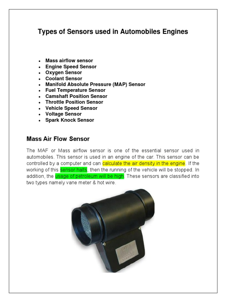 Types of Sensors Used in Automobiles Engines | PDF | Internal ...