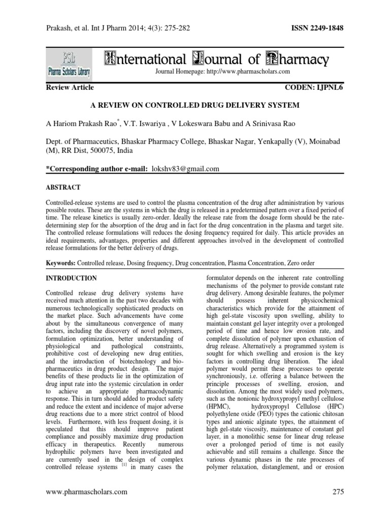 Review of Controlled Drug Delivery Systems | PDF | Polymers | Dose ...