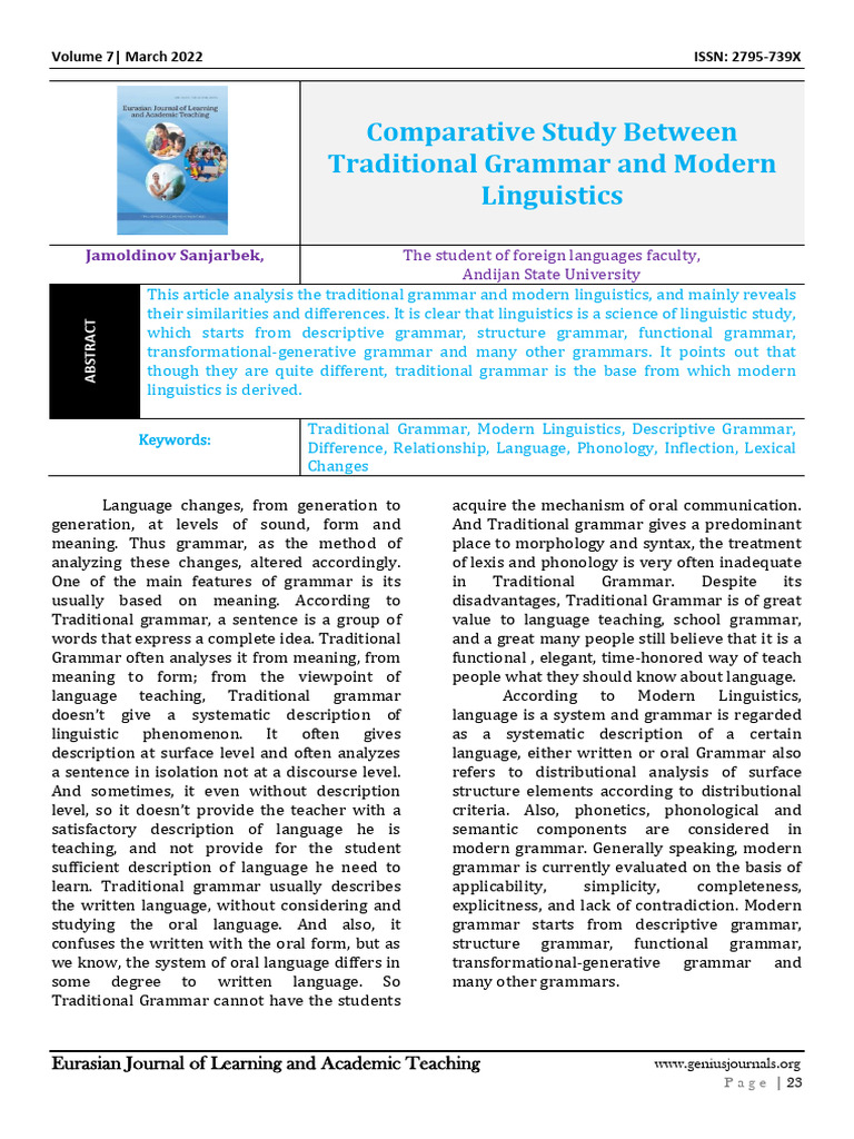 Comparative Study Between Traditional Grammar and Modern Linguistics ...