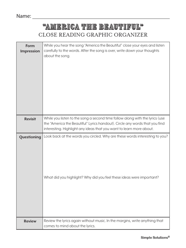 America The Beautiful Graphic Organizer | PDF