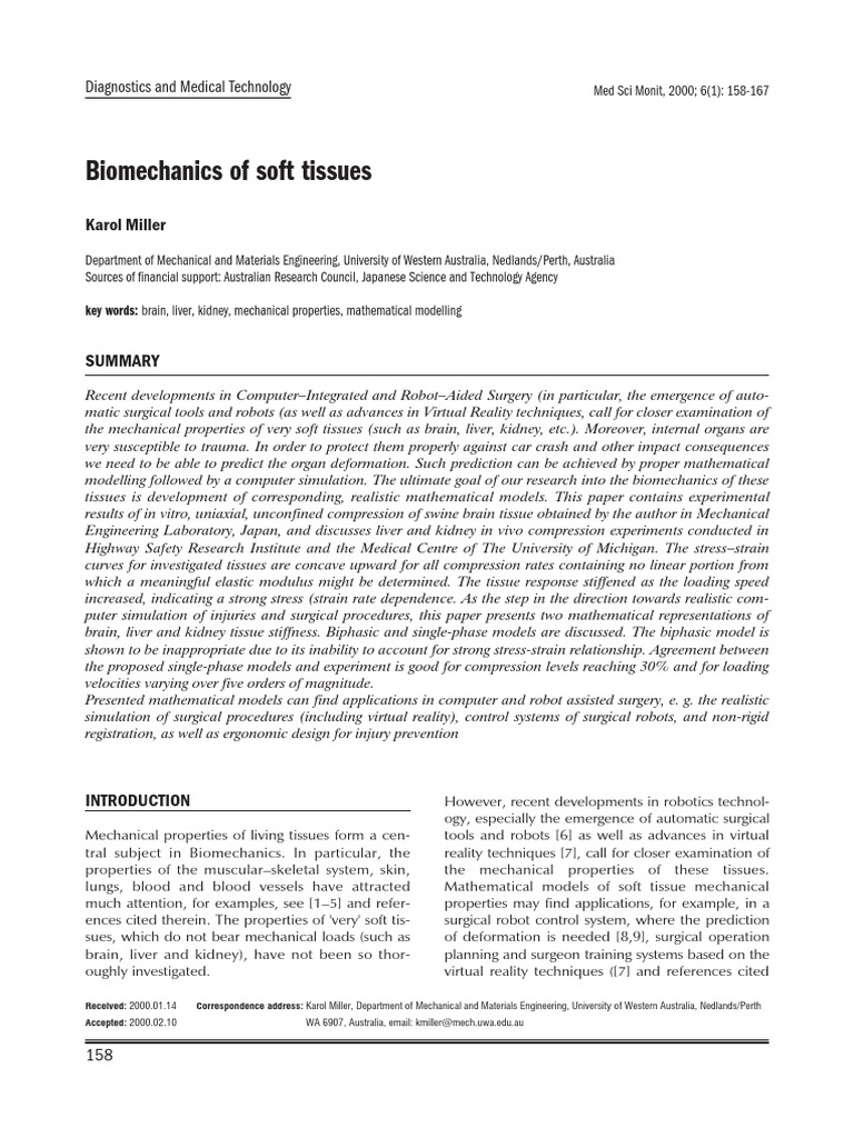 Biomechanics of Soft Tissues | PDF | Deformation (Engineering) | Viscoelasticity