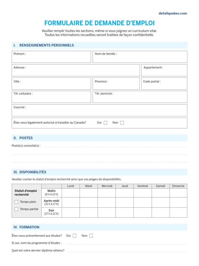 Formulaire de demande d'emploi | PDF