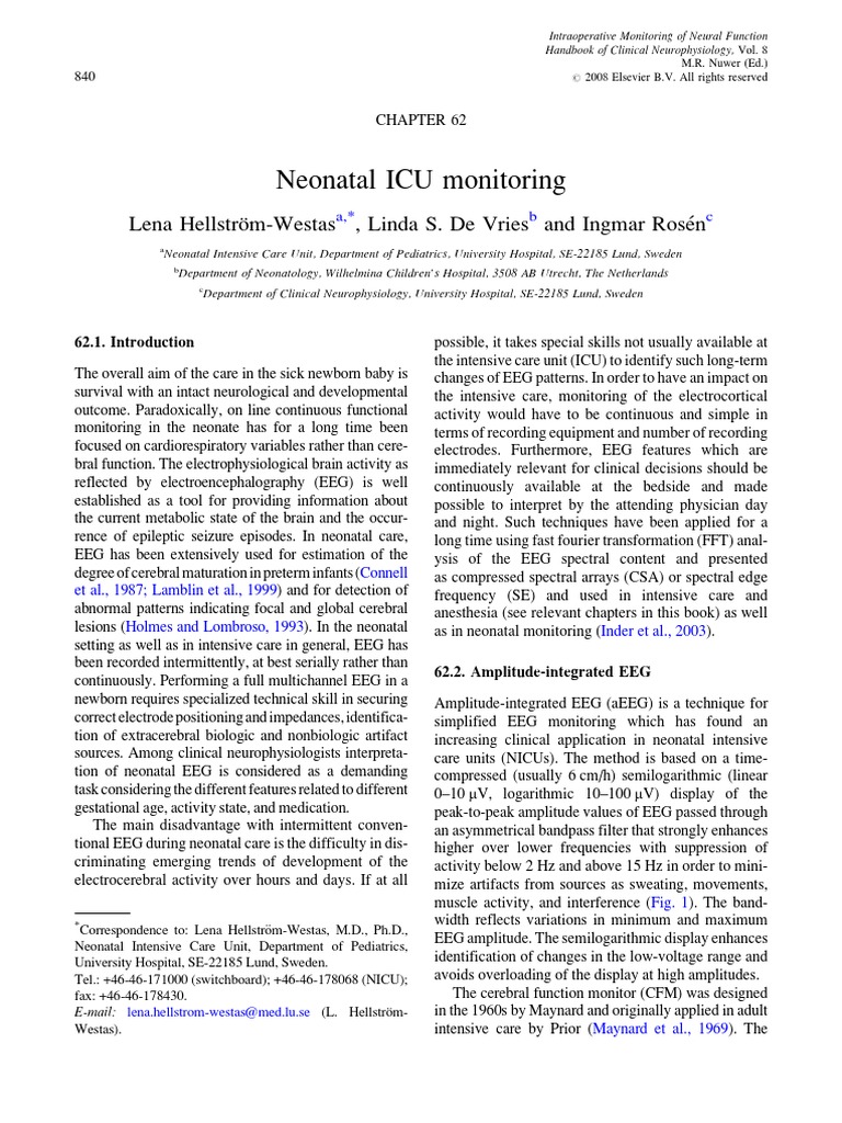 Neonatal ICU Monitoring: Lena Hellstro M-Westas, Linda S. de Vries and ...