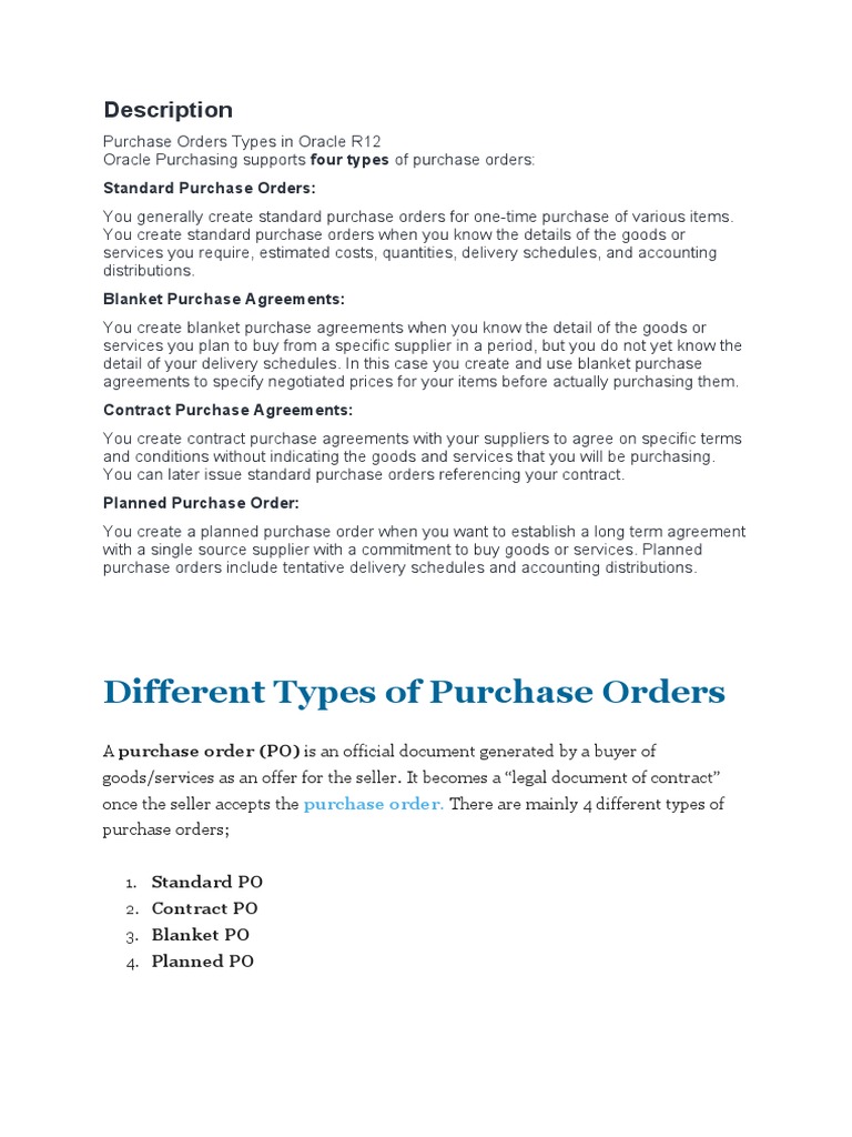 PO Types | PDF | Financial Economics | Business Process