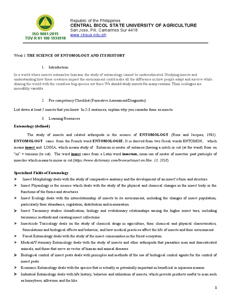 Crpr1 Entom Module Lesson1 | PDF | Insects | Entomology