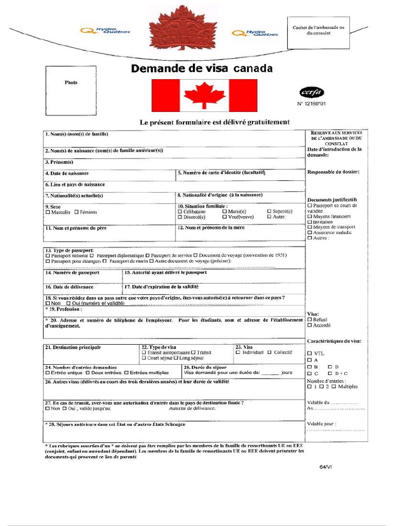 Demande de Visa Canada | PDF