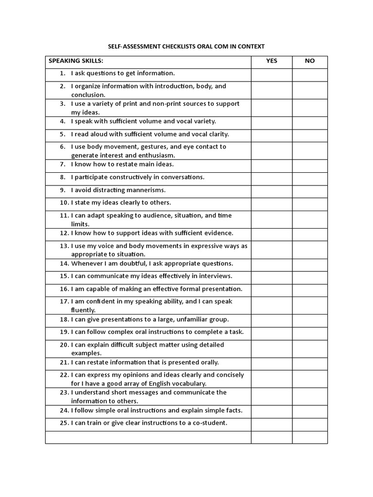 Checklists For Self-Assessment Oral Com | Download Free PDF ...