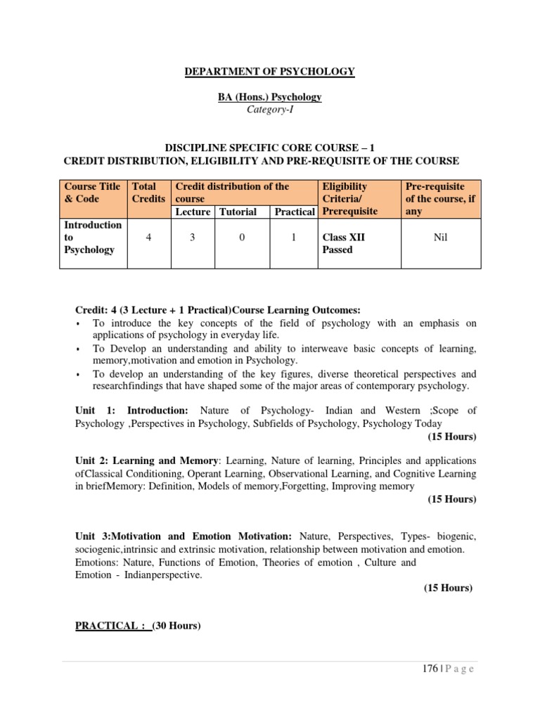 Psychology Syllabus Sem1 NEP UGFC | PDF | Psychology | Behavior Psychology Syllabus Sem1 NEP UGFC | PDF | Psychology | Behavior