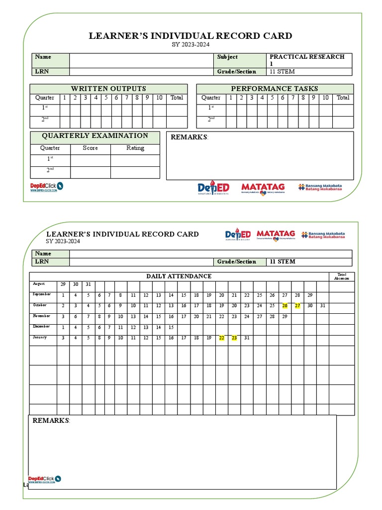 Learner's Individual Record Card | PDF | Learning | Cognitive Science