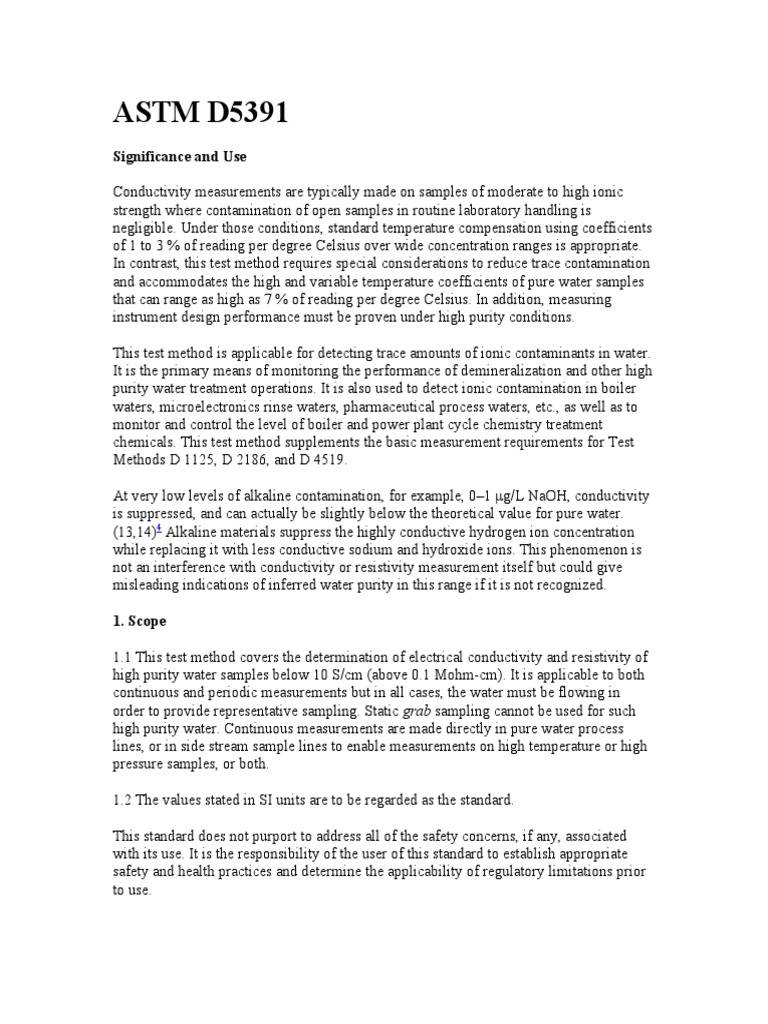 Astm D5391 | Download Free PDF | Water | Purified Water