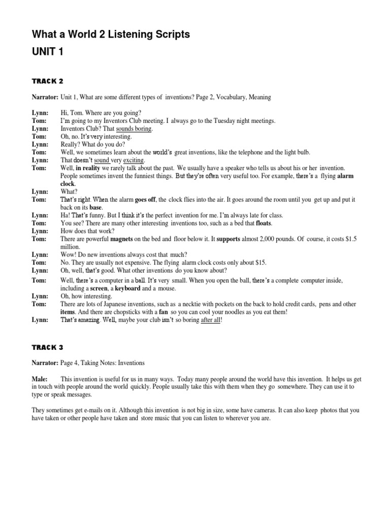 What A World 2 Listening Scripts Unit 1-3 | PDF | Telephone